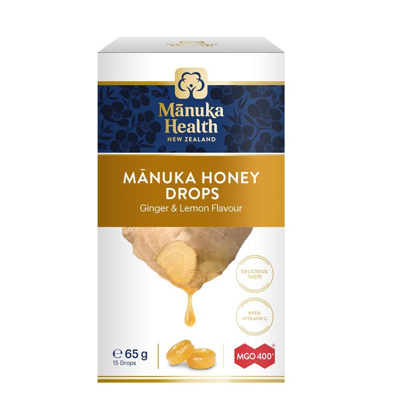 Buy Manuka Health Manuka Honey Drops Lemon & Ginger 15 Pack 65g online ...