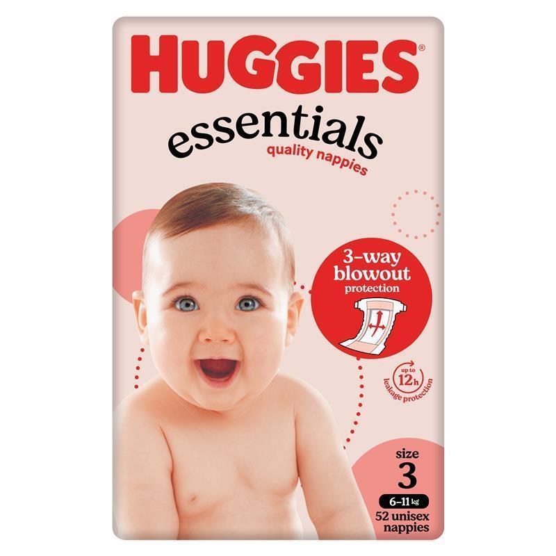 Buy Huggies Essentials Size 3 6-11kg 52 Nappies online at Chemist Warehouse