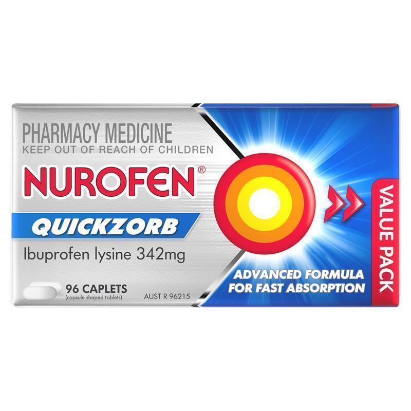Buy Nurofen Quickzorb Pain Relief Caplets 96 pack Ibuprofen Lysine ...