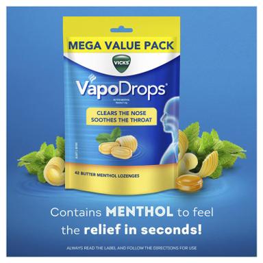 Buy Vicks VapoDrops Butter Menthol 42 Lozenges online at Chemist Warehouse