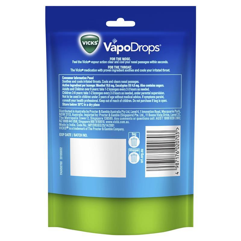 Buy Vicks VapoDrops Original Menthol 42 Lozenges online at Chemist ...